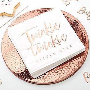 Ginger Ray Rose Gold Foiled Twinkle Paper Napkins Baby Shower Table Decoration 16 Pack, 33 centimeters