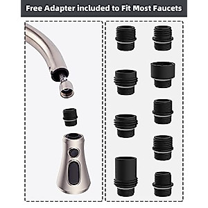 Pull Down Spray Head for Kitchen Faucet, 3-Function Kitchen Sink Spray Nozzle with 9 Adapters, Faucet Head Replacement Compatible with Moen, American Standard, Delta, Kohler Faucets, Brushed Nickel