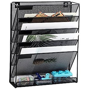 Easepres File Organizer Mesh 5-Tier Black Hanging File Organizer Vertical Holder Rack for Office Home