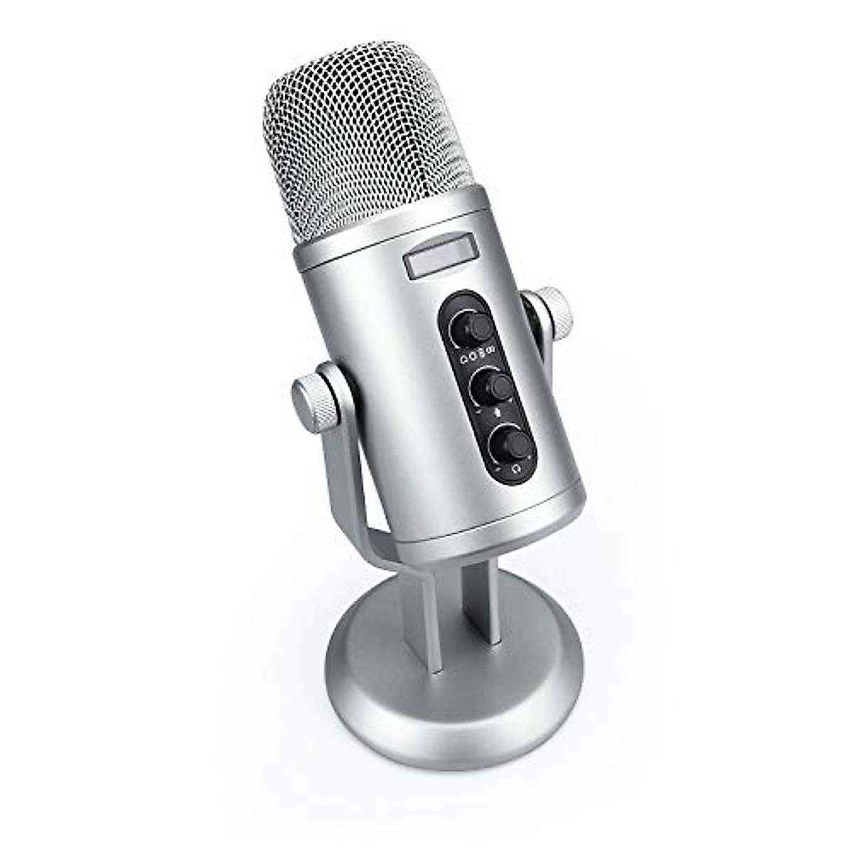 Amazon Basics Professional USB Condenser Microphone with Volume Control and OLED Screen, Silver
