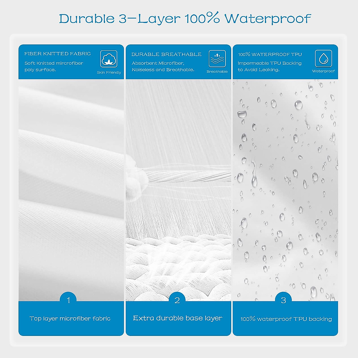 GRT 2 Pack 100% Waterproof Mattress Protector Queen Size, Breathable & Noiseless Waterproof Mattress Cover Fitted Deep Pocket from 5" to 21", Smooth Washable Queen Bed Protector - Vinyl Free