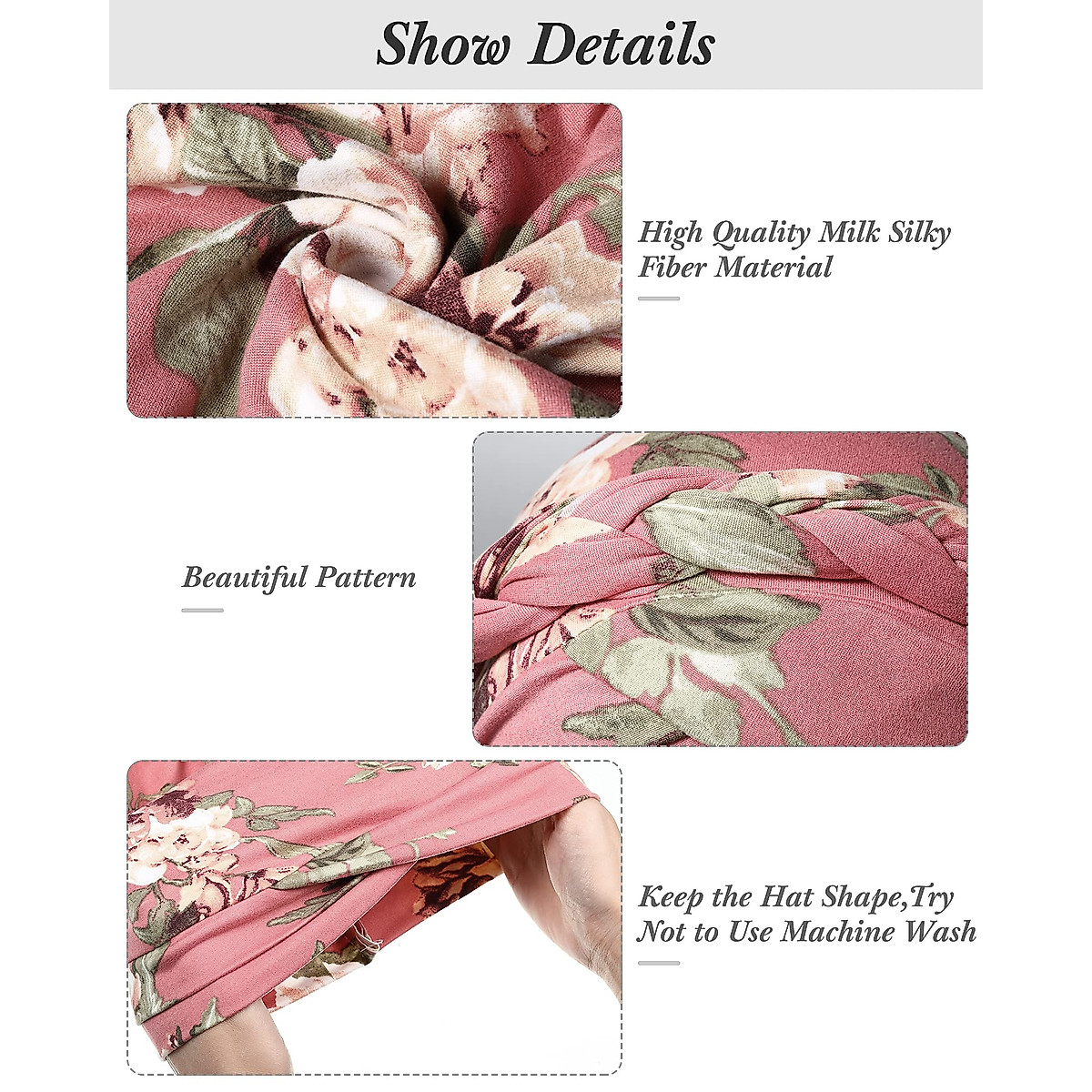 SATINIOR 4 Pieces African Women Turban Cap Head Wraps Beaded Headscarf Beanie Wrap (Camouflage Color,Camouflage Style)