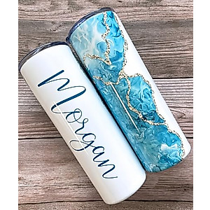 Marble Personalized Tumbler, Stainless Steel Double Wall Insulated Cup With Lid And Straw, Birthday Christmas Holiday Gift for Women Girls Mom (20 oz)