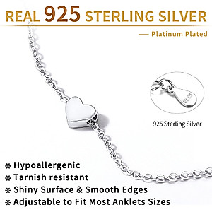 ChicSilver Ankle Bracelets for Women Silver Anklets for Women Dainty Heart Anklet