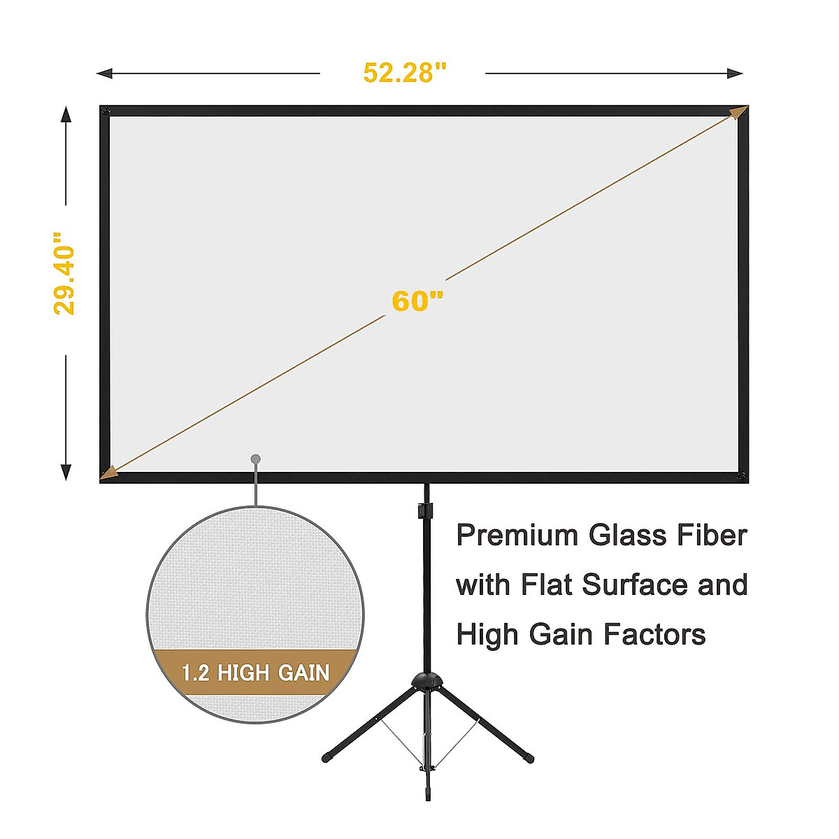 Projector Screen with Stand, 60 Inch Outdoor Projector Screen 16:9 and Stand, Portable Projector Screen with Aluminium Frame, Lightweight and Compact, Easy Setup, Idea for Home Cinema, Backyard Party