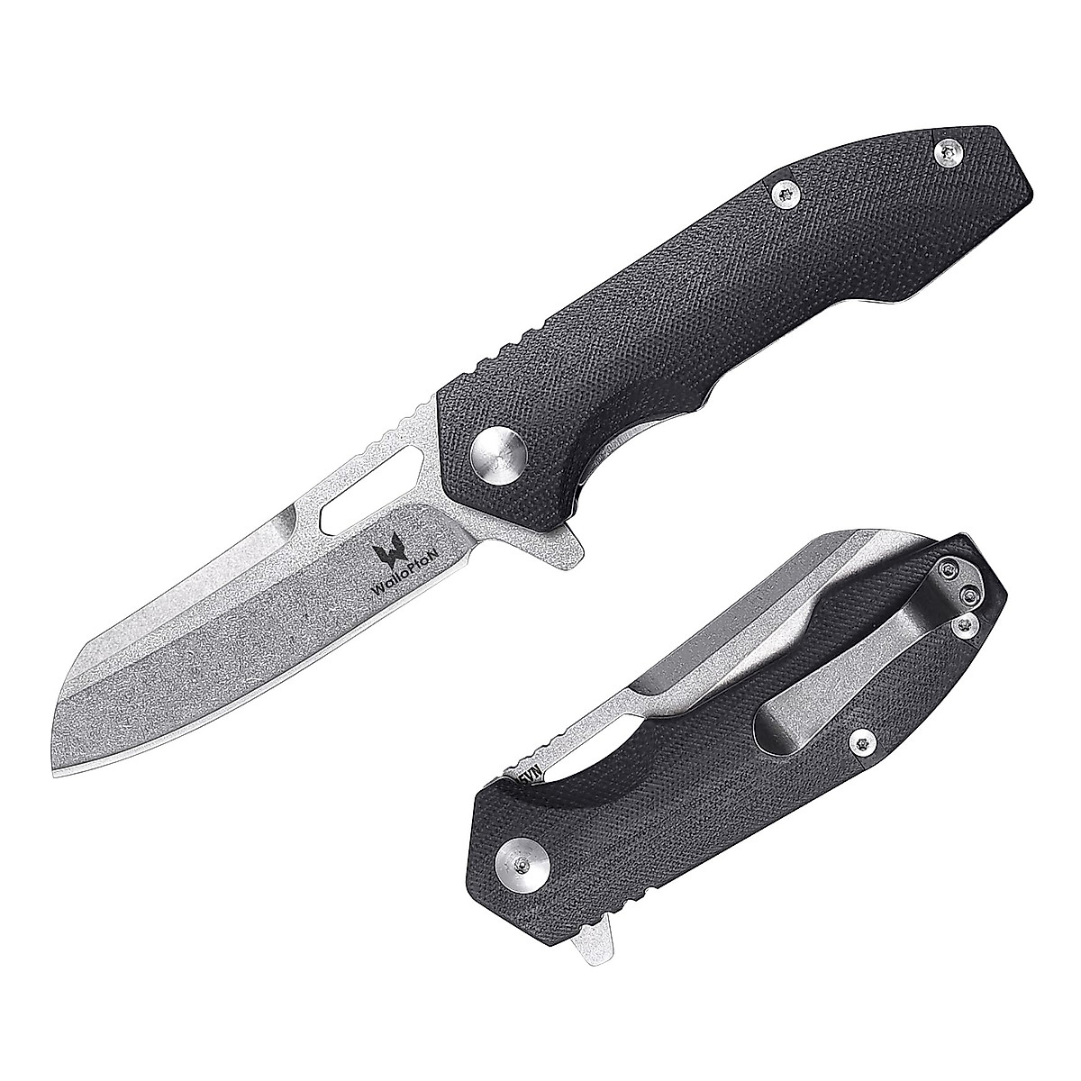 WALLOPTON Camping Folding Knife - S35VN Powder Steel G10 Handle Comfortable Grip - Great for Cutting Hunting Hiking Survival, Father’s Day Gifts for Men Husband Dad. Include Sheath & Screwdriver