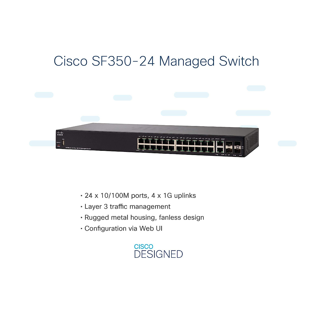 Cisco SF350-24 Managed Switch | 24 10/100 Ports | 4 Gigabit Ethernet (GbE) Combo SFP | Limited Lifetime Protection (SF350-24-K9-NA)