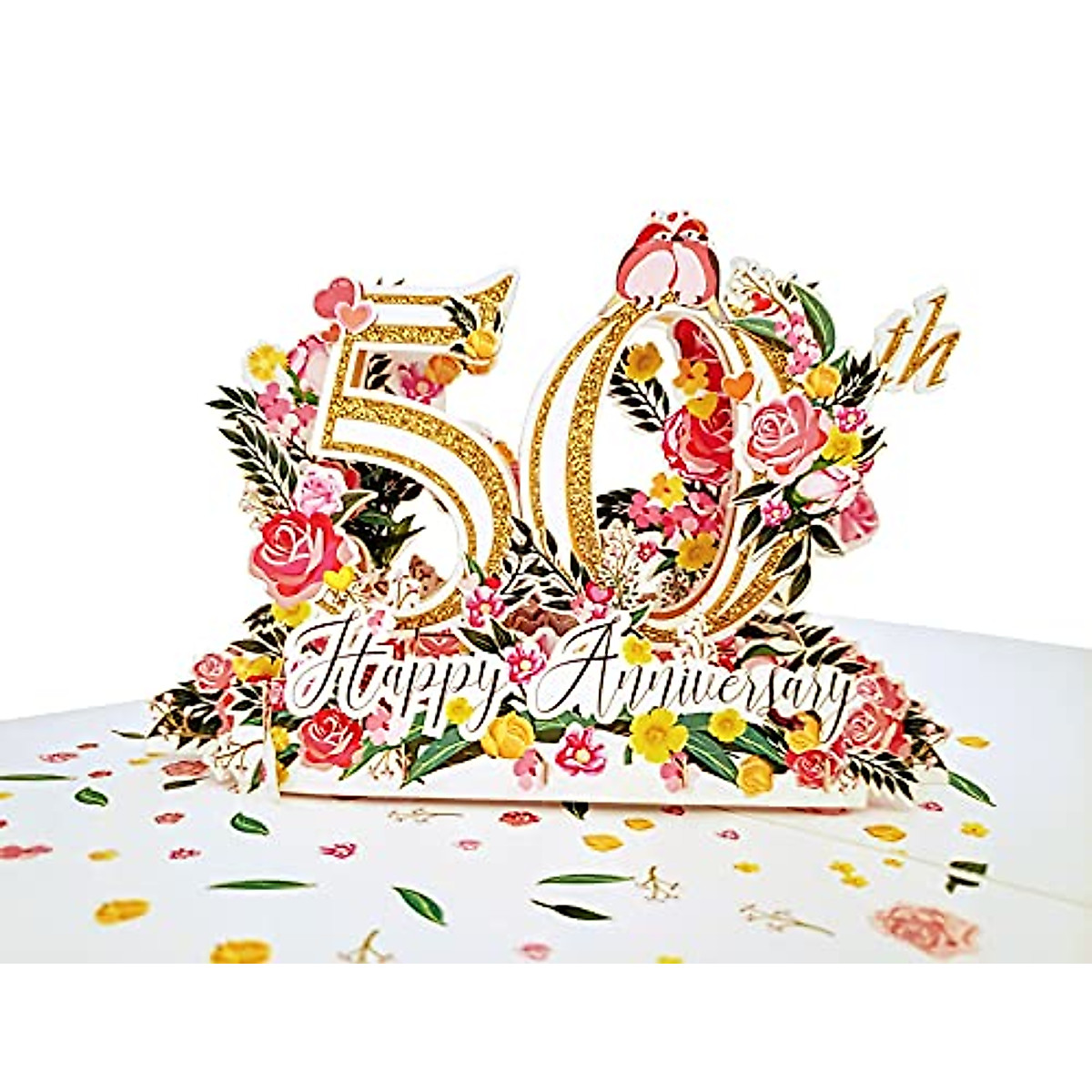 iGifts And Cards Happy 50th Milestone Anniversary 3D Pop Up Greeting Card - Marriage, Soulmates, Celebration, Being Together, Golden, Congratulations, Romantic, Lovebirds, Love and Happiness
