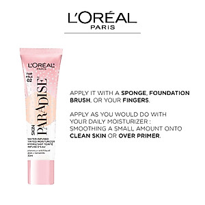 L'Oreal Paris Skin Paradise Water-infused Tinted Moisturizer with Broad Spectrum SPF 19 sunscreen lightweight, natural coverage up to 24h hydration for a fresh, glowing complexion, Light 01, 1 fl oz