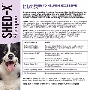 Shed-X Shed Control Shampoo for Dogs, 16 oz – Reduce Shedding – Shampoo Infuses Skin and Coat with Vitamins and Antioxidants to Clean, Release Excess Hair, and Exfoliate