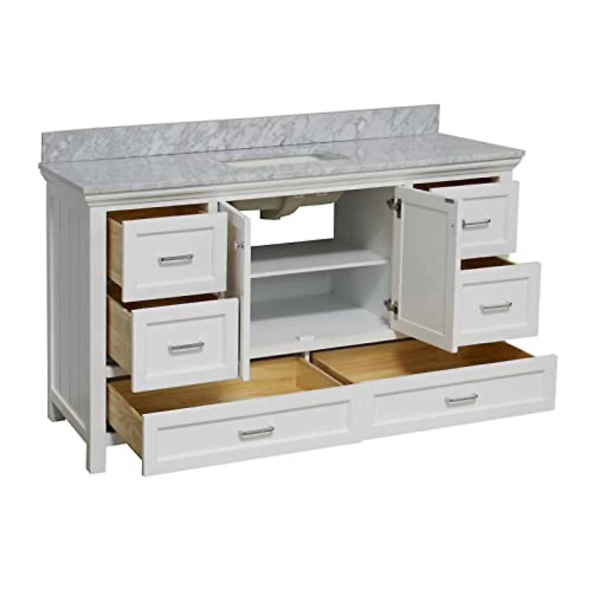 Kitchen Bath Collection Paige 60-inch Single Bathroom Vanity (Carrara/White): Includes White Cabinet with Authentic Italian Carrara Marble Countertop and White Ceramic Sink