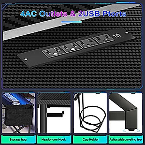 Wonder Comfort L Shaped 51 Inch Computer Desk with LED Lights，Corner Gaming Table Cup Holder Power Outlets/Monitor Stand for Home Office, Black