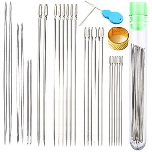 Y-Axis 26 Pcs Assorted Beading Needles Including 6 Pcs Big Eye Beading Needles + 20 Pcs Long Straight Beading Thread Needles with Needle Bottle