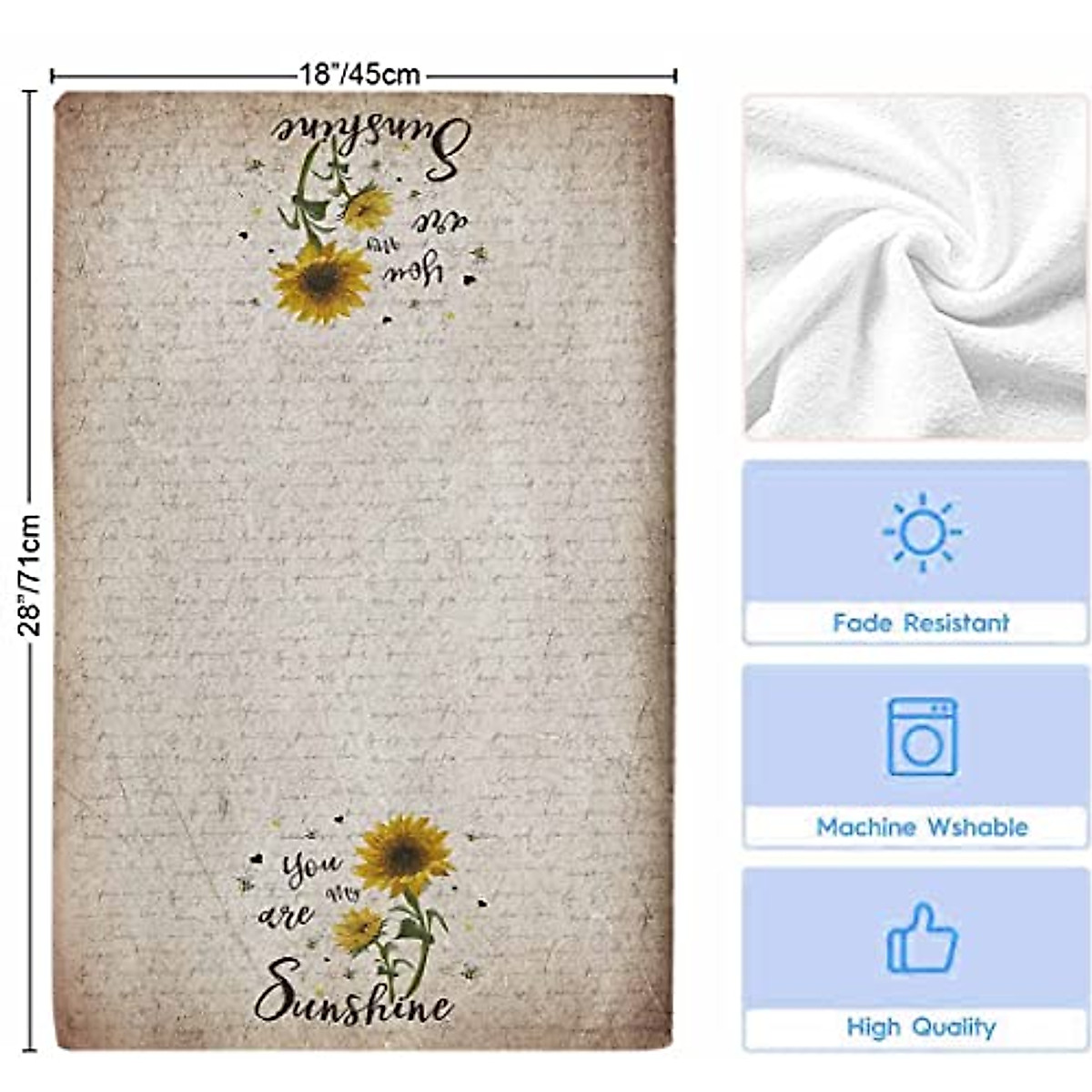 VDLBT Sunflower Dish Towels You are My Sunshine Kitchen Towels Dishcloth Fingertip Hand Towel Rustic Retro Soft Tea Towel Set of 2