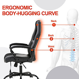 PC Gaming Chair, Ergonomic Office Chair, Gaming Chair on Wheels,Task Rolling Swivel Computer Chair with Lumbar Support Headrest,PU Leather Executive High Back Computer Chair for Adults, Black