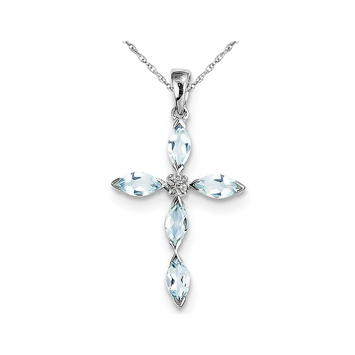 Gem And Harmony Sterling Silver Aquamarine Cross Pendant Necklace with Chain (1.00 Carat ctw)