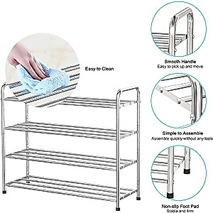 NEFSO 3-Tier Shoe Rack, 100% Stainless Steel Shoe Cabinet, Stackable 9 Pairs of Storage Racks, Suitable for Bedroom, Closet, Entrance, Dorm, L26 w9 h20(Silver)-Three Floors-Silver