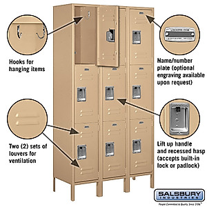 Salsbury Industries 53365TN-U Triple Tier 45-Inch Wide 6-Feet High 15-Inch Deep Unassembled Extra Wide Standard Metal Locker, Tan Brown