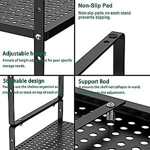 iPEGTOP 2 Pack Large Expandable Kitchen Cabinet Shelf Organizer Rack, Heavy Duty Steel Stackable Pantry Storage Shelves Rack, Cupboard Shelf for Home Office Kitchen Bathroom Garage, Black