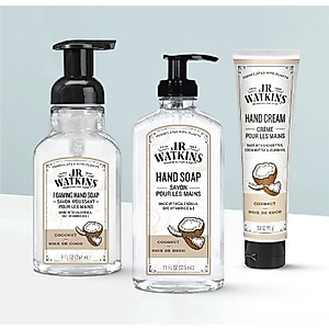 J.R. Watkins Foaming Hand Soap Pump with Dispenser, Moisturizing All Natural Hand Soap Foam, Alcohol-Free Hand Wash, Cruelty-Free, Use as Kitchen or Bathroom Soap, Coconut, 9 fl oz, 3 Pack