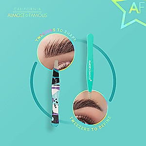 Almost Famous Beauty Eyebrow Tweezers For Women, or Men, Ingrown Facial Hair Removal, Loose Hair Removal Tweezers, With Leather Case, Fulfill Precision, Holiday Gift, Gift - Green (Pack of 2)