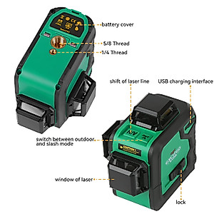 Excited Work 12 Lines Laser Leevl Self Leveling 3x360°, 3D Green Cross Line for Construction and Wallpaper/Flooring, Rechargeable Li-ion battery, Magnetic Pivoting Base, Remote Controller