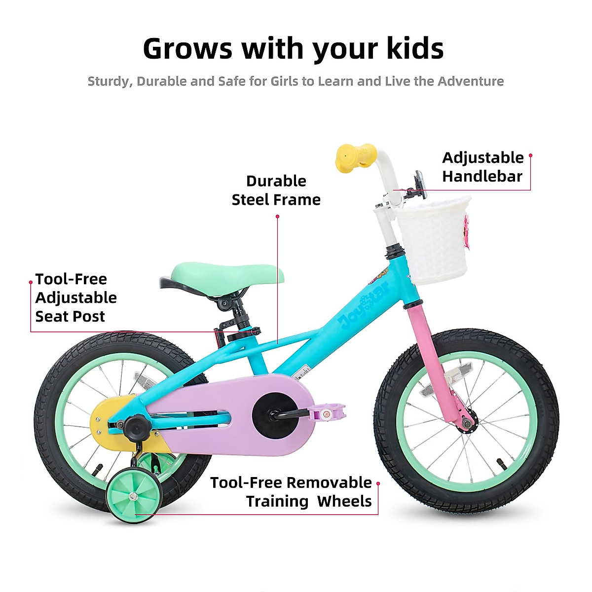 JOYSTAR 14 Inch Kids Bike for 3 4 5 Years Girls 14" Toddler Girl Bicycle with Training Wheels and Coaster Brake for 3-5 Years Kids 85% Assembled Macarons