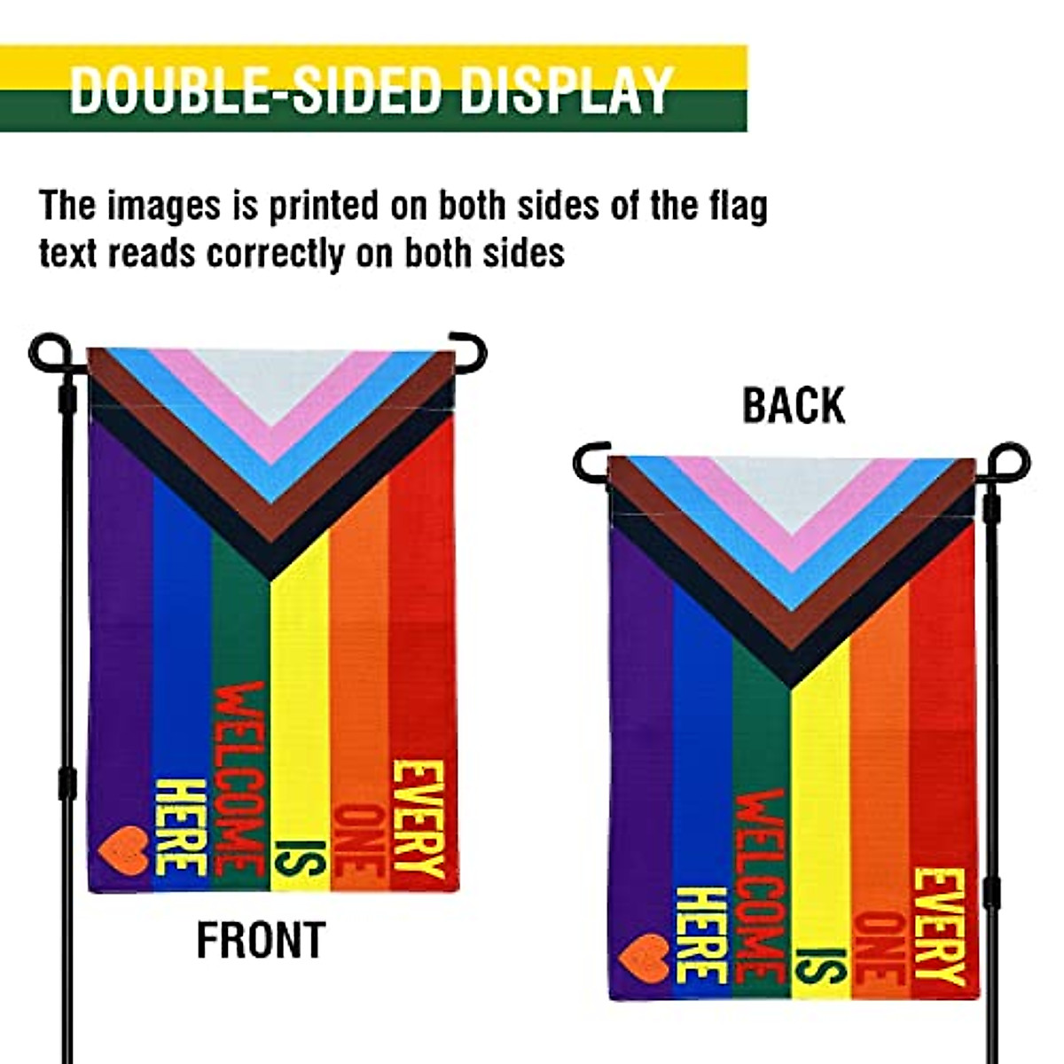 FLAGWIN Progress Pride Flags EVERYONE IS WELCOME HERE 12x18 LGBTQ Garden Rainbow Pride Flag with Vivid Color and Durable Nylon, Inclusive Gay Outdoor Flag for Yard Lawn Wall or Room(Stand not included)