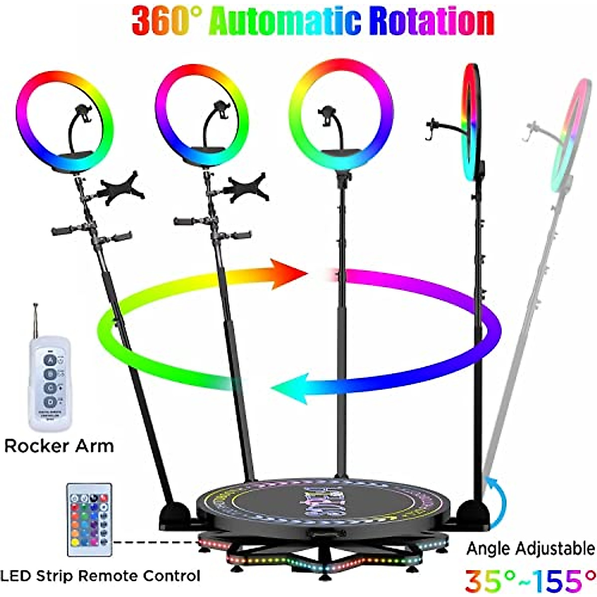 Sdpeia 360 Photo Booth Machine 45.3", for Parties, with Ring Light,Extendable Stand, Logo Customization,7 People Stand on Remote Control Automatic 360 Spin Camera Booth for Party Wedding Live Show