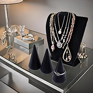 AUEAR, 10 Pack Wood Cone Ring Holder Finger Jewelry Display Stand DIY Craft Wooden (Black, Vertical Shaped)