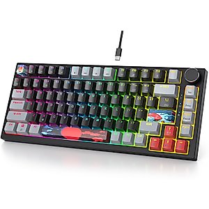 Fogruaden 75% Wired Mechanical Gaming Keyboard 75 Percent Keyboard Hot Swappable Gasket Mount, Red Switch, RGB Backlit 82 Keys TKL Mechanical Keyboard, NKRO Compact Keyboard with Knob (Dark)