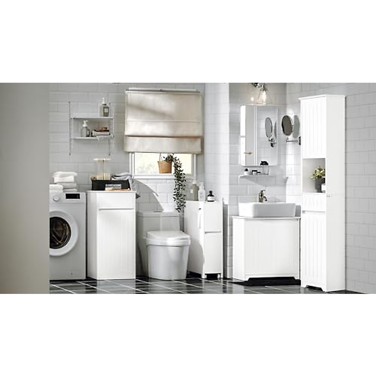 SoBuy Laundry Hamper Cabinet with Basket and 1 Drawer, Tilt-Out Laundry Hamper, Bathroom Storage Cabinet Unit with Drawer, White BZR110-W