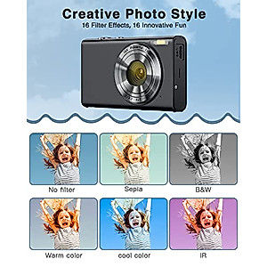 Digital Camera, Zostuic 2.7K 48MP Autofocus Kids Camera with 32 GB Card 16X Zoom Compact Portable Mini Toys Cameras Christmas Birthday Festival Gift for Kid Children Teens Girls Boys(Black)