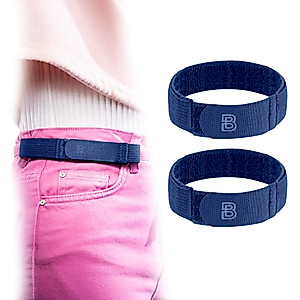 BeltBro Women's Blue 2-Medium No Buckle Elastic Belt — Fits 1 Inch Belt Loops, Comfortable and Easy To Use