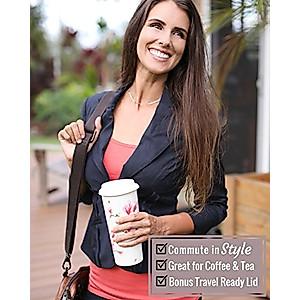 Willow & Everett 16oz Ceramic Travel Mug with Lid. Magnolia Double-Walled Tea Cup with Tea Infuser and Bonus Silicone Top. Tall Coffee and Tea Mug Tea Cups Loose Leaf Tea - Tea Mugs Tea Steeper