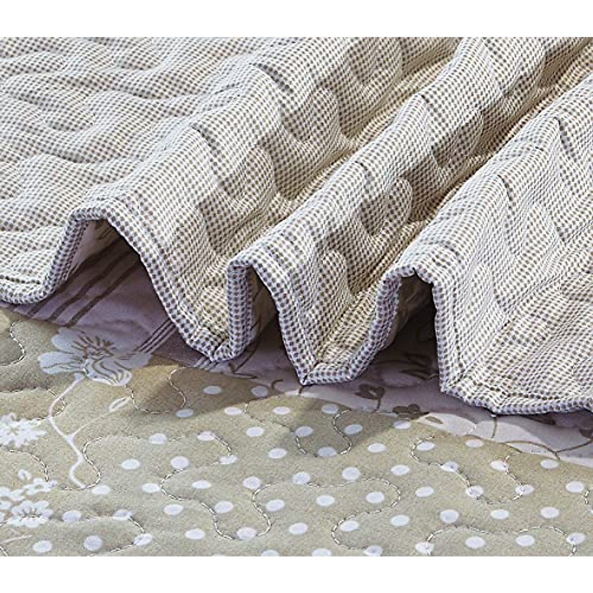 SLPR Silent Reverie 3-Piece Queen Comforter Set (Rustic Quilt with 2 Shams): Lightweight Quilted Bedding, Farmhouse Bed Set Queen Size, White and Tan Country Style Printed Coverlet