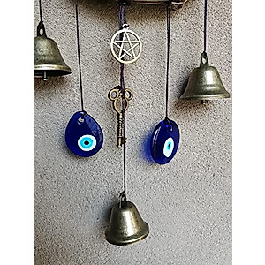 Witch Bells for Door Knob Protection,Witchy Wicca Decor Clear Negative Energies with Blue Evil Eyes for Home Garden Courtyard Decor Protection