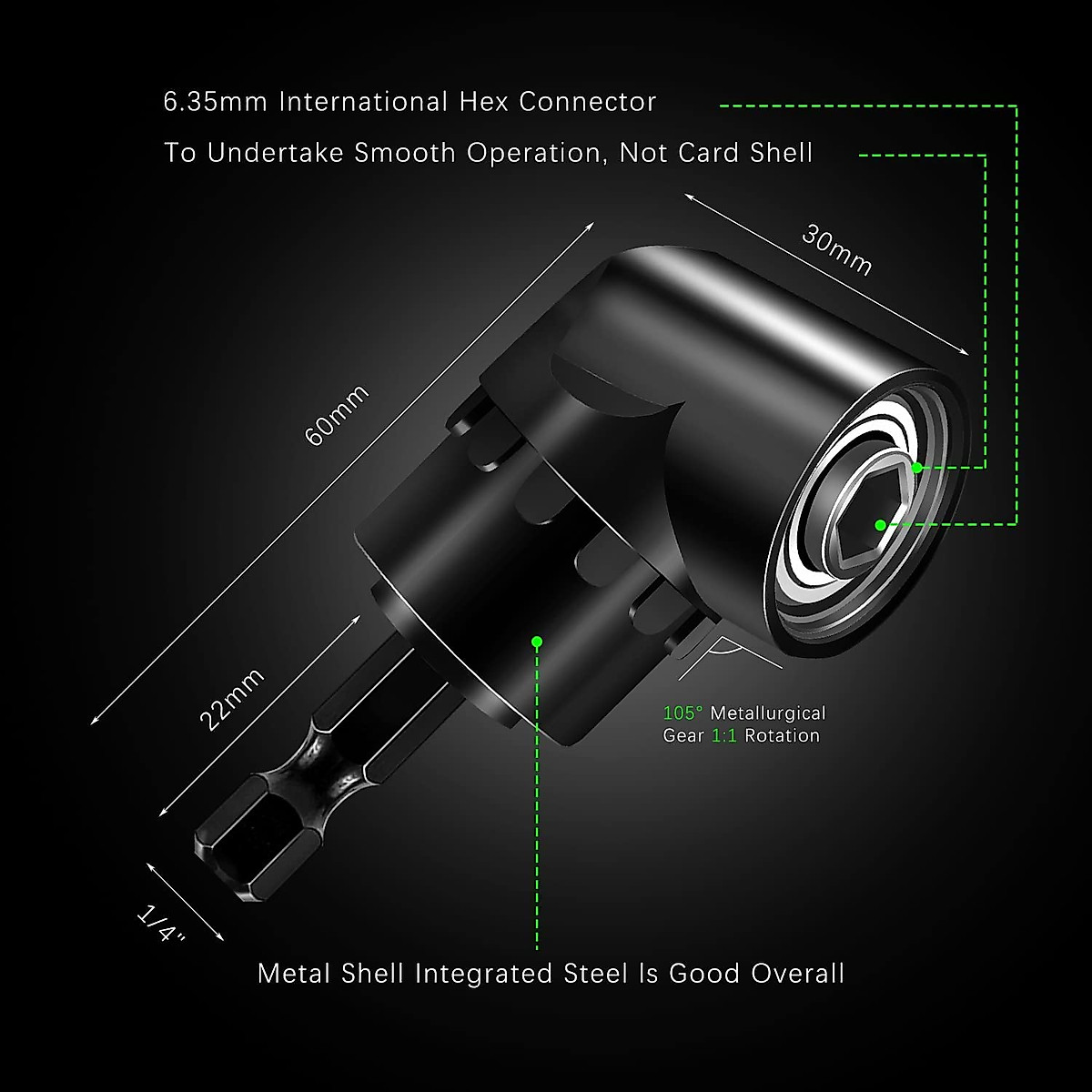 Pommes 4-Piece Power Drill Sockets Adapter Sets,360degreeRotatable 1/4inch 3/8inch 1/2inch Impact Grade Driver Extension Set Bit+105 Degree Right Angle Screwdriver Hex Bit Socket 4 Black