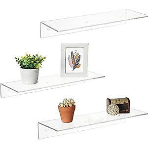 ULTECHNOVO 2Pcs Acrylic Floating Shelves Clear Wall Dispay Shelf Space Saving Wall Bookshelf Invisible Floating Organizer for Living Room Bedroom Home Office Transparent