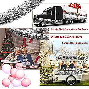 8 Pack Iridescent Metallic Foil Fringe Garland Float Fringe Curtains Shiny Tassel Foil Float Parade Float Decorations for Trailer Car Graduation Homecoming Outdoor Indoor Holiday Party (Silver)
