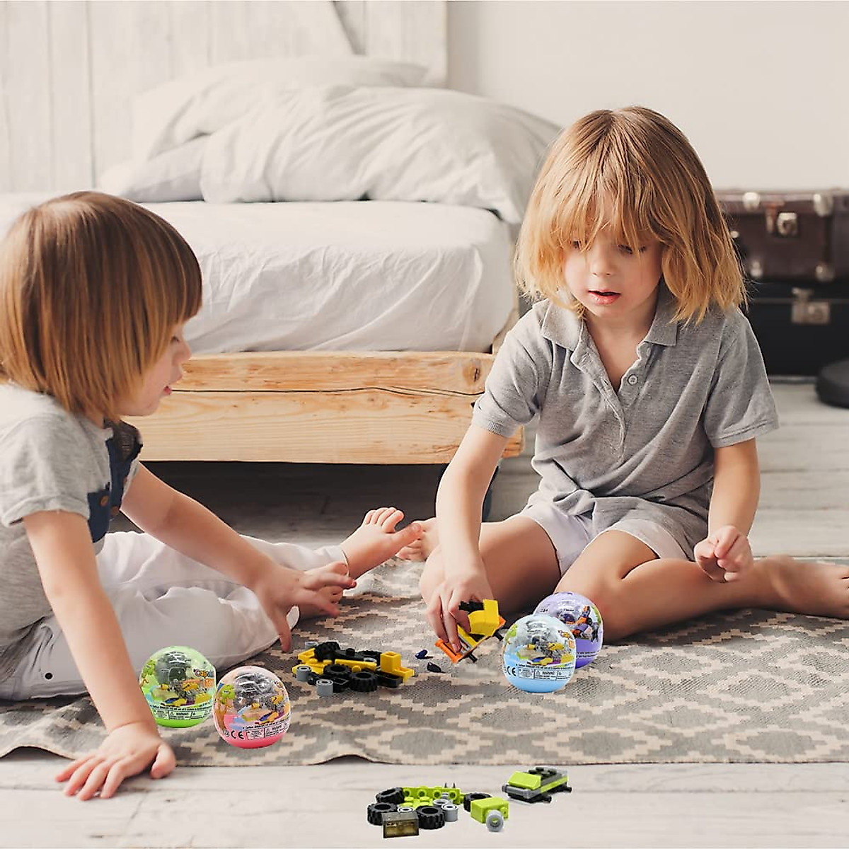 12Pcs Pre Filled Easter Eggs with Mini Buildable Vehicles Building Blocks, Car Egg Surprise Toy for Easter Egg Hunt, Easter Basket Filler, Easter Basket Stuffers, Easter Party Favors School Prize Toys