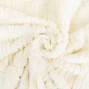 Home Soft Things Ivory Saga Double Sided Faux Fur Throw, 50" x 60", Comforable Soft Cozy Throw Blanket for Chair Bedroom Living Room Sofa Couch Bed Outdoor Travel