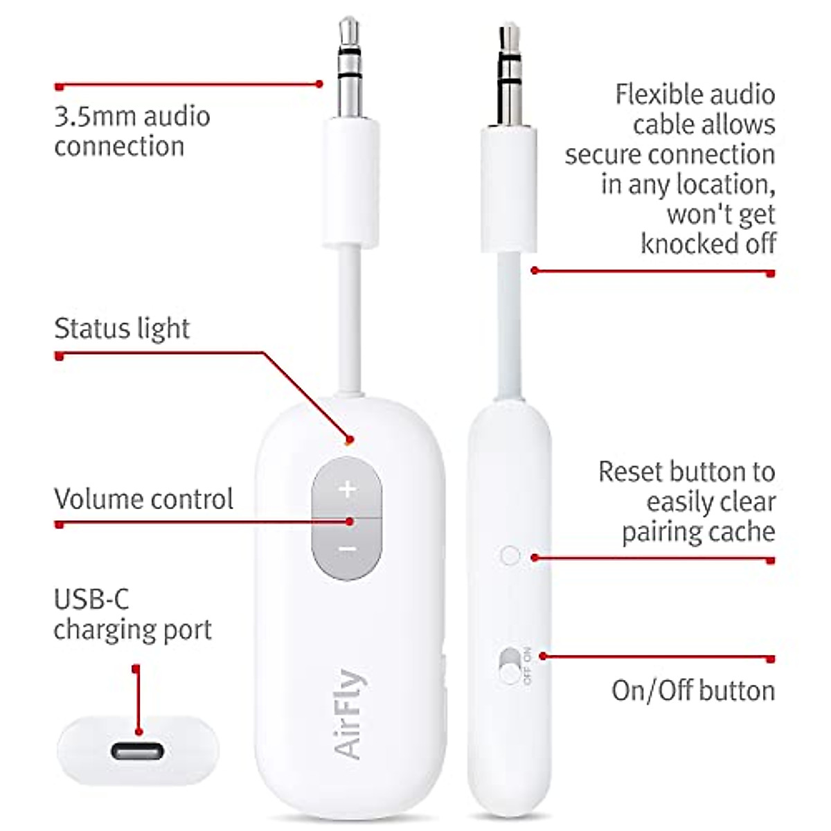 Twelve South AirFly SE, Bluetooth Wireless Audio Transmitter for AirPods/Wireless or Noise-Cancelling Headphones Use with Any 3.5 mm Audio Jack on Airplanes, Gym Equipment or iPad/Tablets