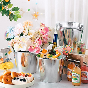 6 Pcs Galvanized Bucket 6.7 x 9.5 x 7.5 Inch Metal 5 L Ice Beer Bucket Silver Tin Large Metal Pail Steel Container with Handle for Wine Champagne Bar Kitchen Indoor Outdoor Holiday Party Supplies