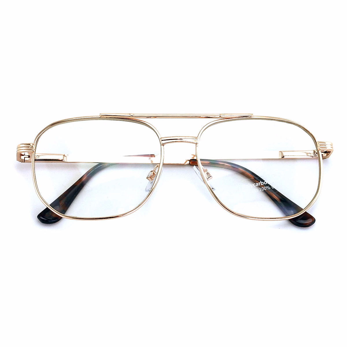 V.W.E. Metal Clear Len Glasses - Big Lens Spring Hinge Square Fashion Gold Gunmetal (Gold)