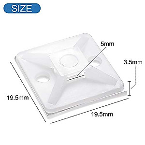 XHF 100 PCS 3/4" White Self Adhesive Cable Zip Tie Mounts Wire Cable Clips Holders Management Anchors Organizer Holders Squares(HS-101S)