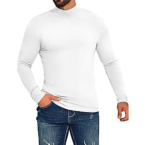 ZAFUL Mens Long Sleeve Mock Turtleneck T-Shirts Casual Thermal Pullover Top Slim Fit Stretch Basic Undershirt White M