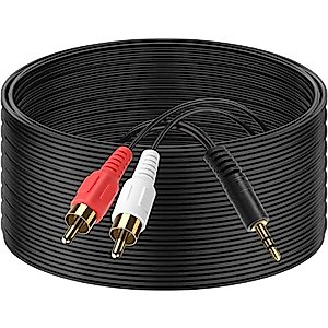 PASOW 3.5mm Stereo Male to 2RCA Male (Right and Left) RCA Audio Cable (100 Feet)