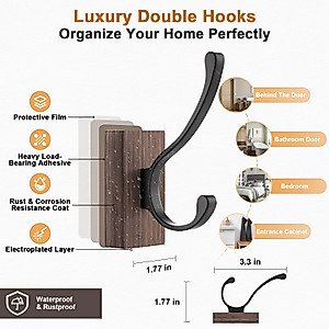 COLGEIFY 2 Packs Wood Wall Hooks Heavy Duty, Wood Coat Hooks for Wall Mounted - Heavy Duty Walnut Wood Wall Hooks.