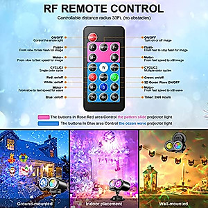 Holiday Projector Lights Outdoor, Holiday Lights with Remote, 30 HD Slideshows (3D Ocean Wave & Patterns) for Valentines Christmas Holiday Birthday Party Landscape Decorations